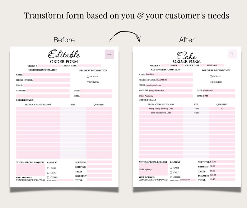 Editable Order Form Template, Printable Fillable PDF Form, US Letter ...