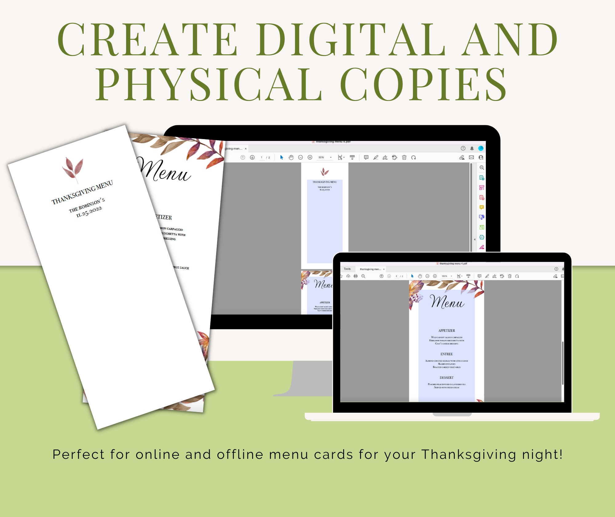 Editable Thanksgiving Menu Template for Fall Holiday Dinner, Printable ...