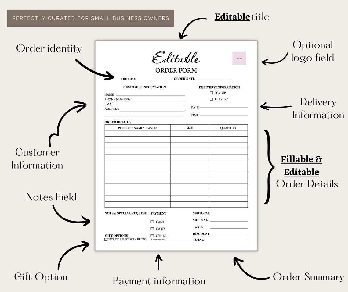 Editable Order Form Template Bundle, Fillable PDF, US Letter Size 8 ...