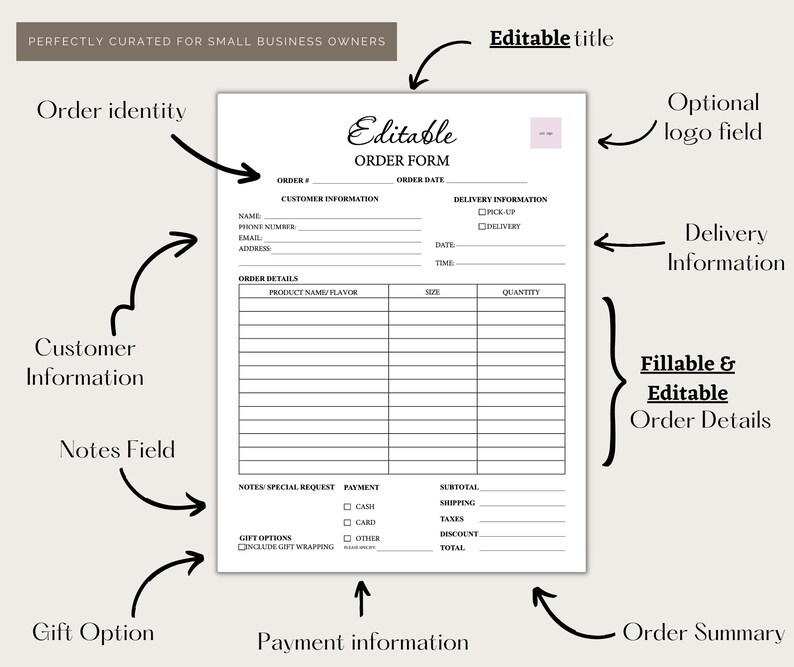 Editable Order Form Template Bundle, Fillable PDF, US Letter Size 8 ...