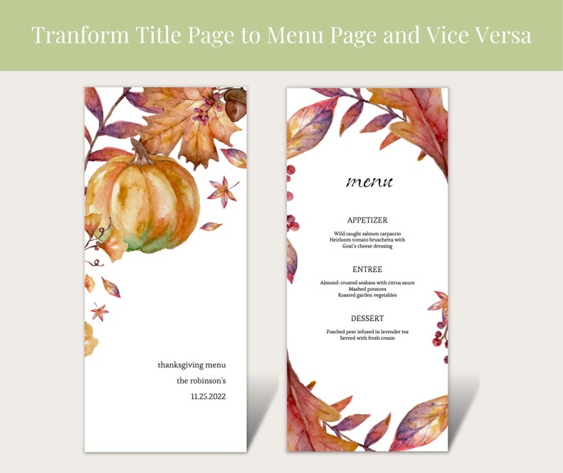 Editable Thanksgiving Menu Template for Fall Holiday Dinner, Printable ...