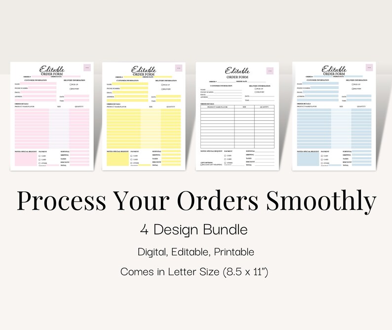 Editable Order Form Template Bundle, Fillable PDF, US Letter Size 8 ...