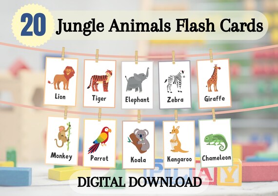 20 Jungle Animals Flash Cards Pdf Printables Preschool - Etsy
