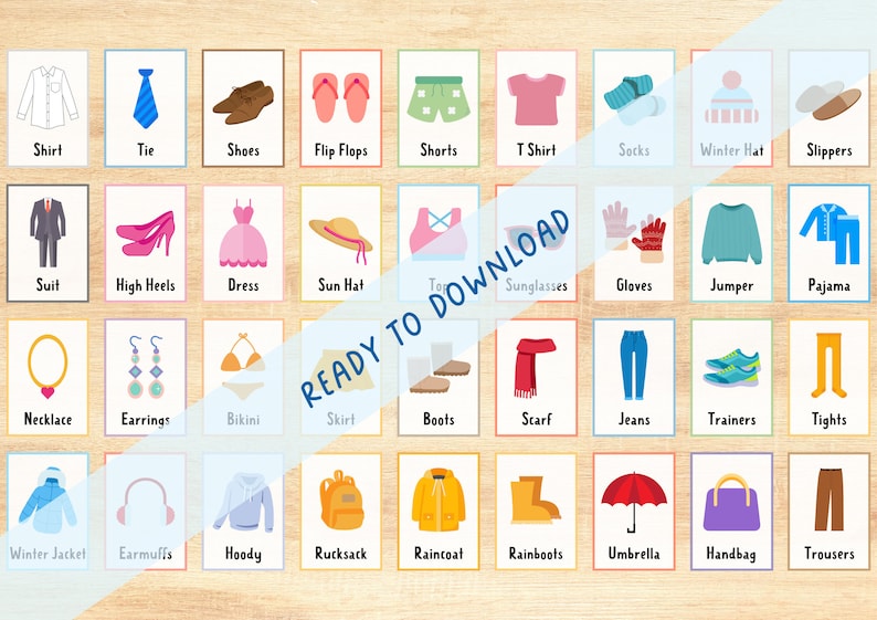 Clothing Items Flashcards | Montessori Flashcards | Homeschool ...