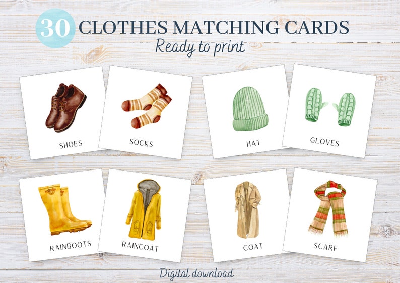 30 Clothes Matching Cards | Matching Game | Homeschool Printables ...