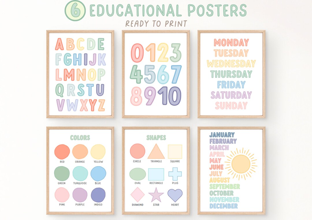 BUNDLE 6 Educational Posters | Homeschool Preschool Printables | ABC ...