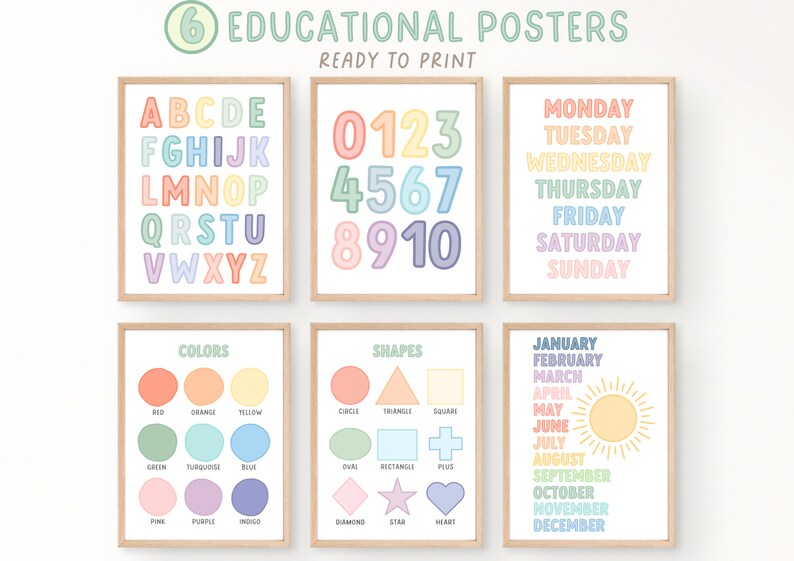 BUNDLE 6 Educational Posters | Homeschool Preschool Printables | ABC ...