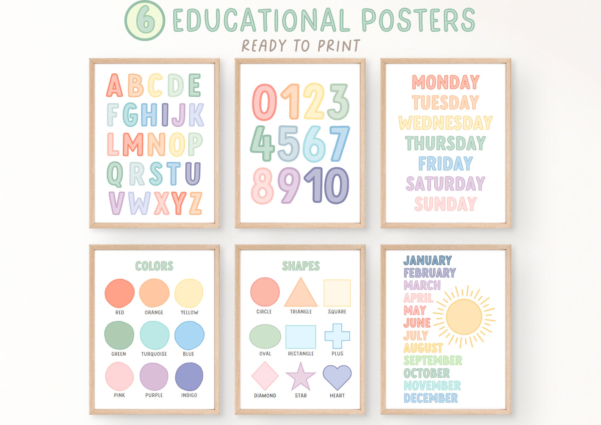 BUNDLE 6 Educational Posters Homeschool Preschool Printables ABC ...