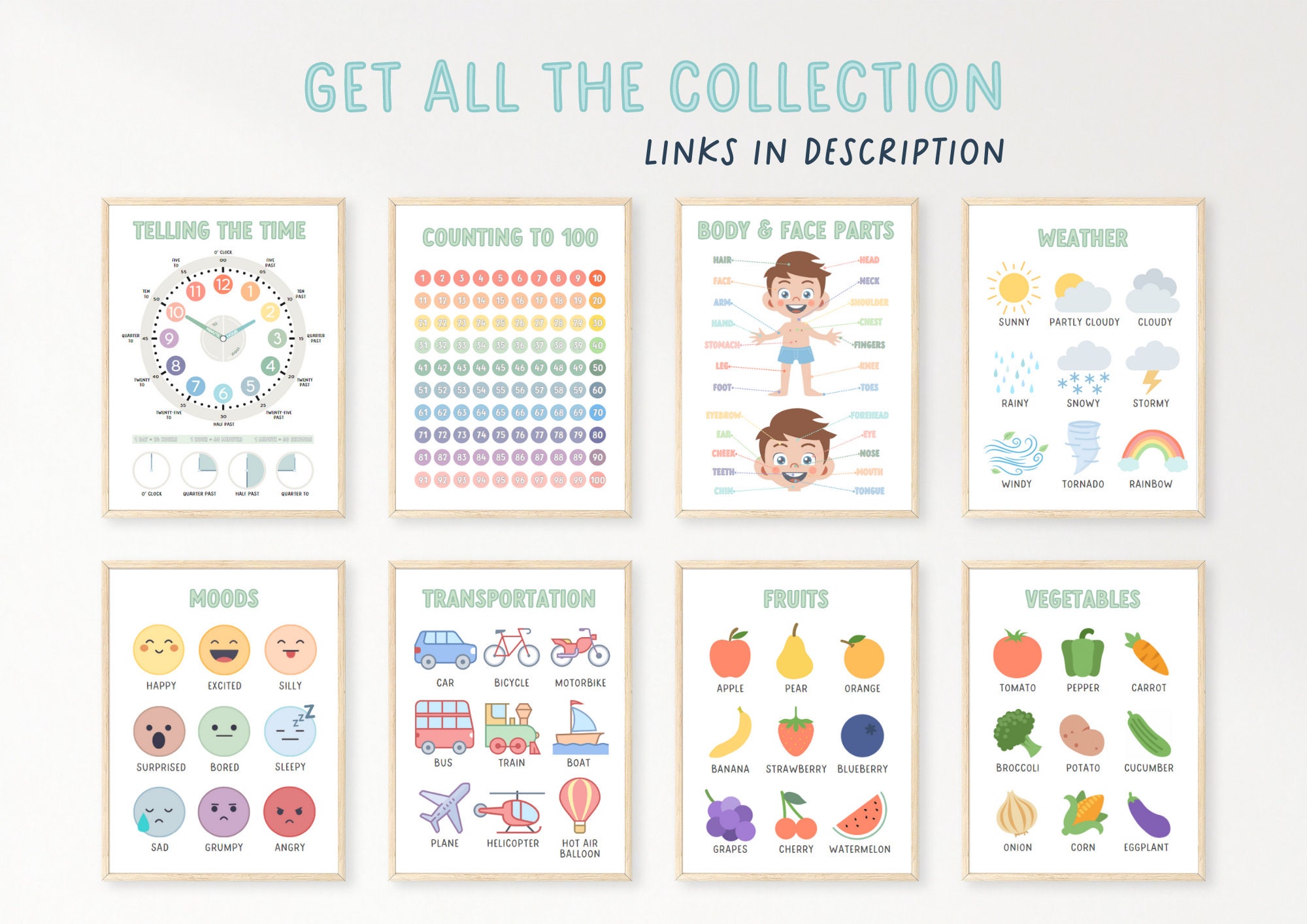 BUNDLE 6 Educational Posters Homeschool Preschool Printables ABC ...