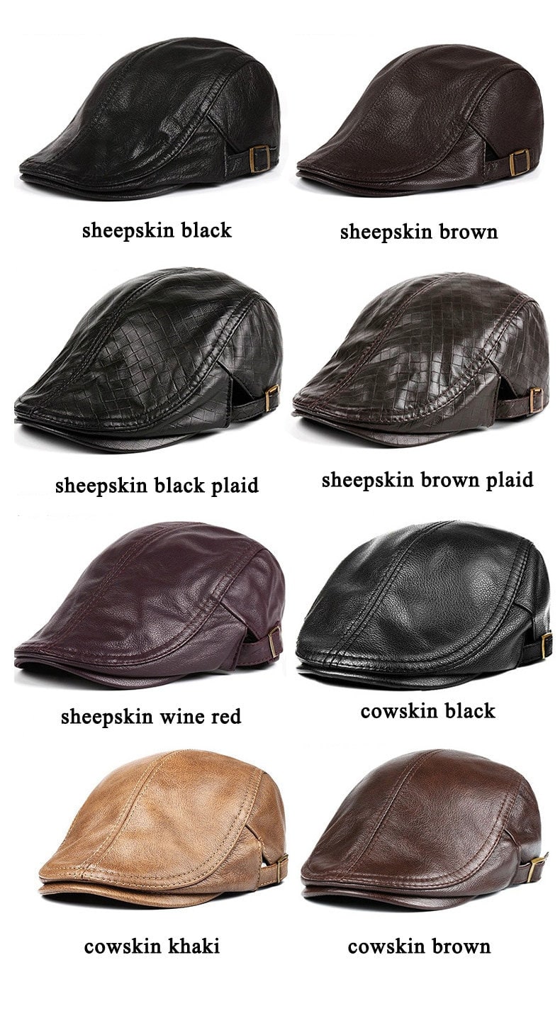 Black Leather Cap, Brown Leather Hat, Black Cowhide Hat, Brown Leather ...