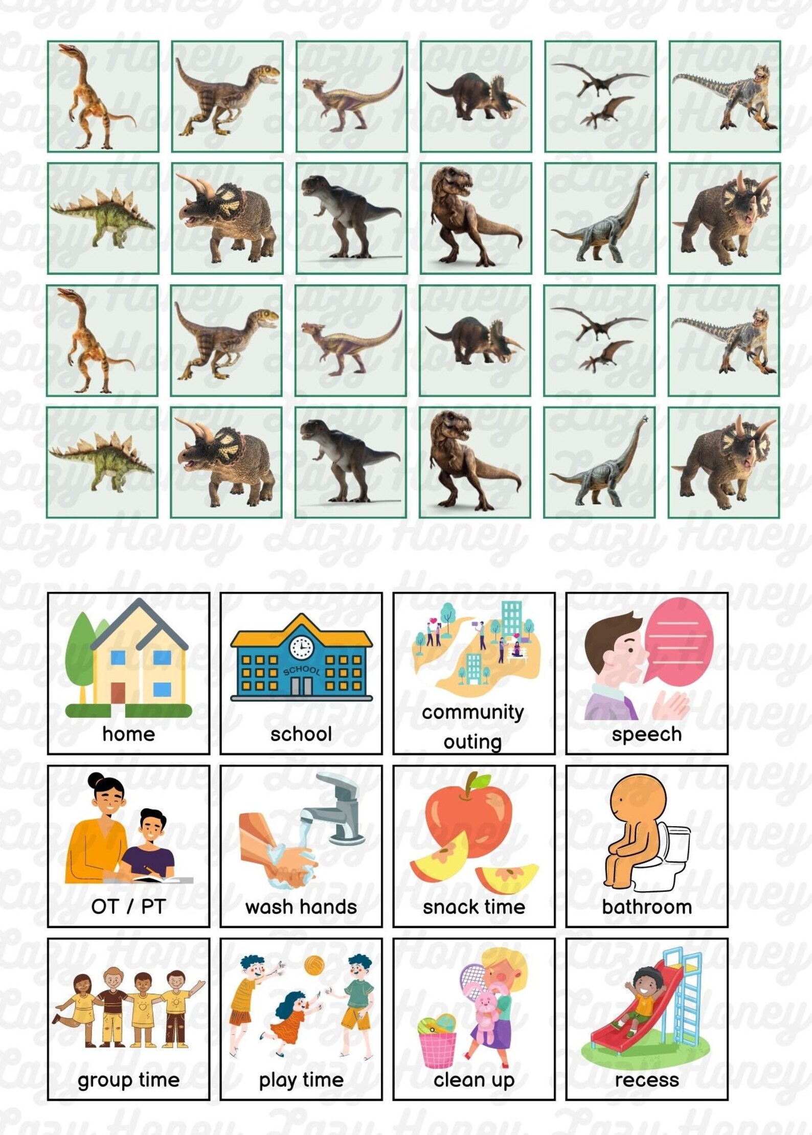 Dinosaur Bundle Token Charts First Then 84 PECS 24 Tokens Schedule ...