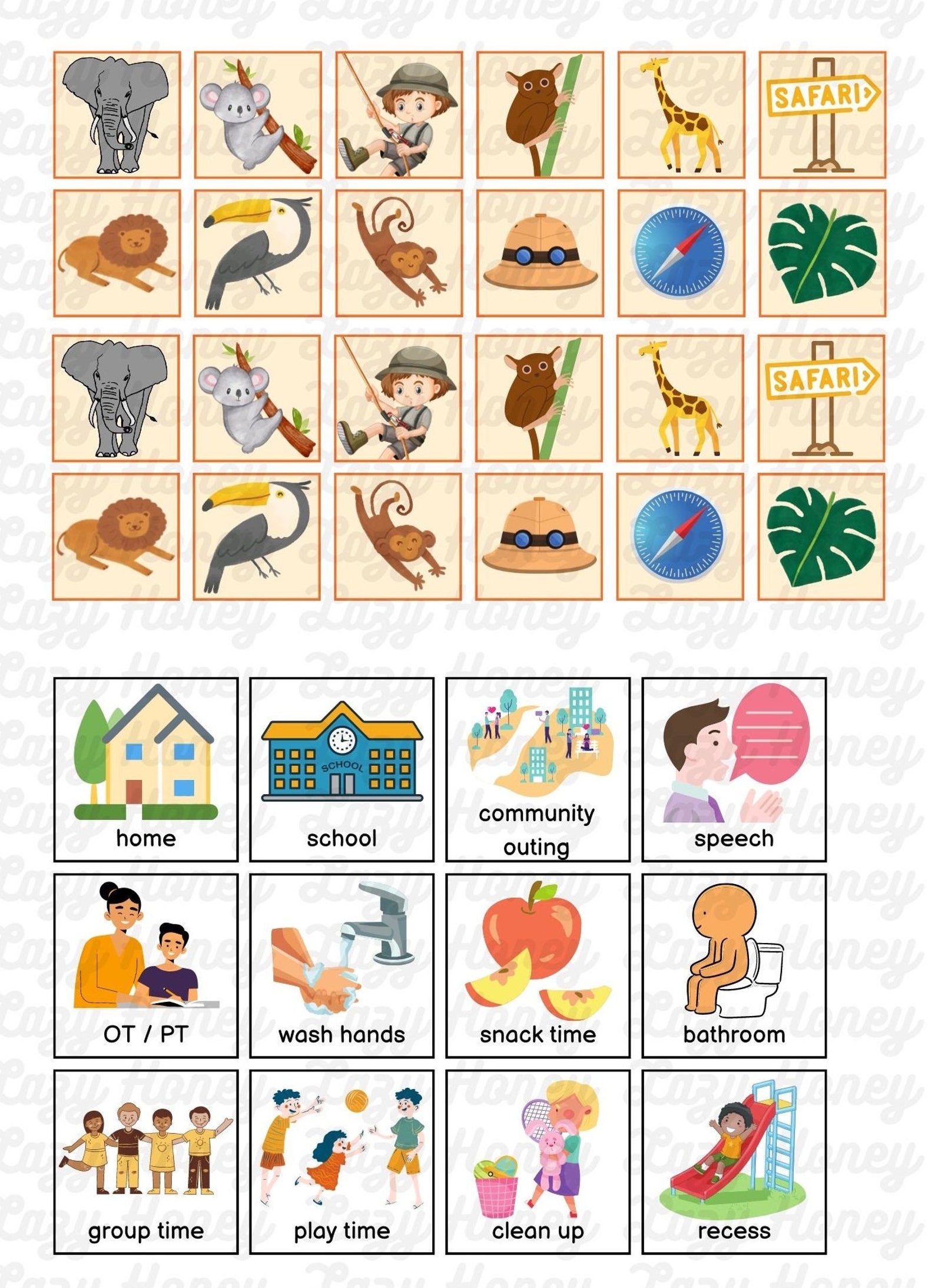 Safari Bundle Token Charts First Then 84 PECS 24 Tokens Schedule Board ...