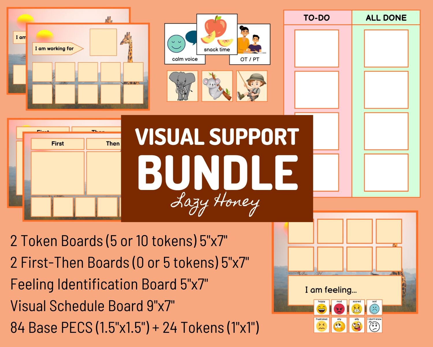 Safari Bundle Token Charts First Then 84 PECS 24 Tokens Schedule Board ...