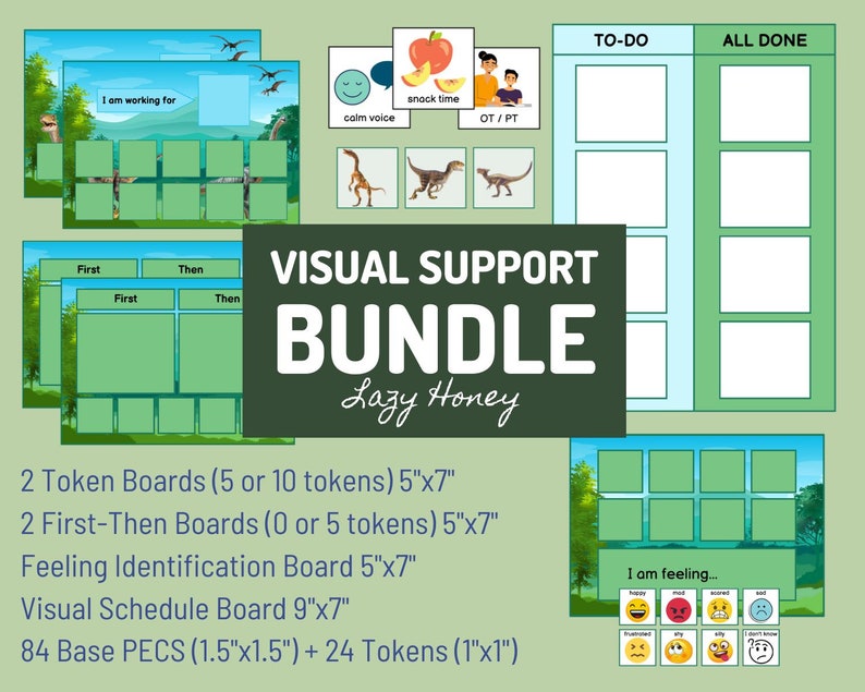Dinosaur Bundle Token Charts First Then 84 PECS 24 Tokens Schedule ...