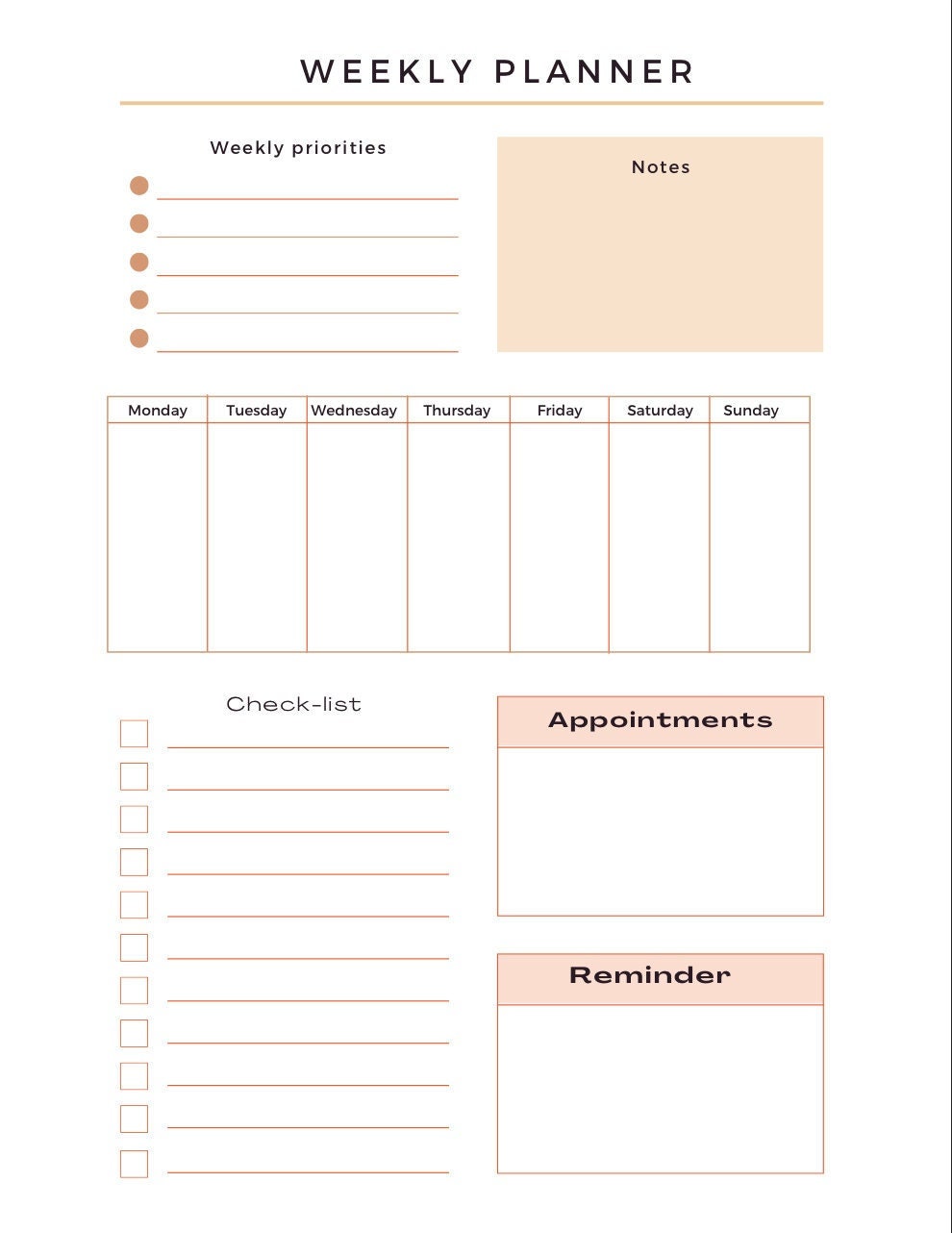 Digital Printable Weekly Planner Day-by-day Planner - Etsy