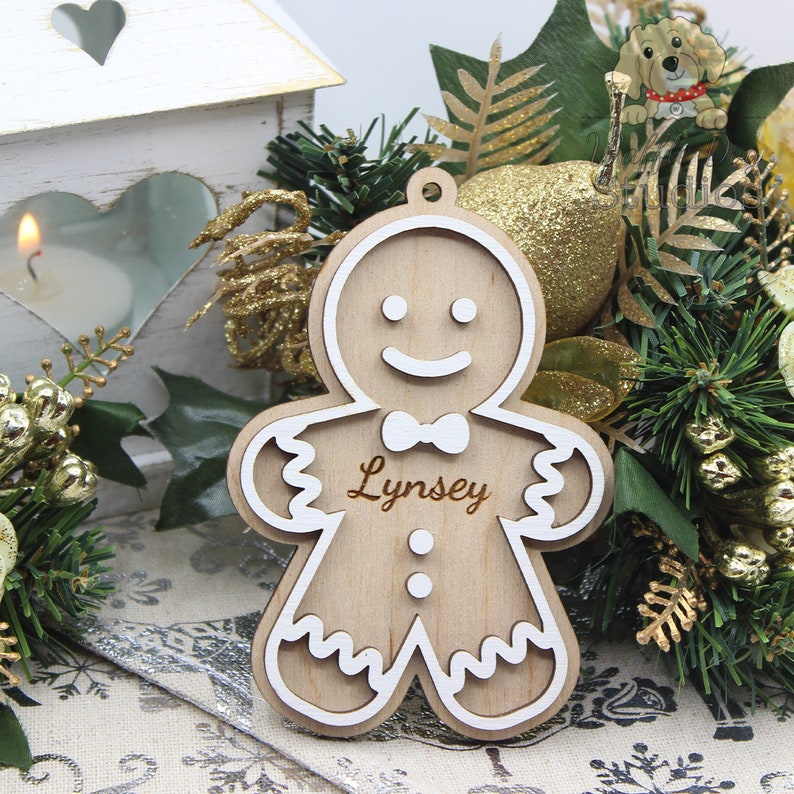 Wooden Christmas Ornaments in White - Candy Cane, Gonk, Gingerbread Man ...