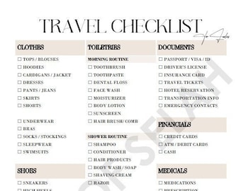 Travel Packing Checklist for Men, Modern Checklist, Travel Packing List ...