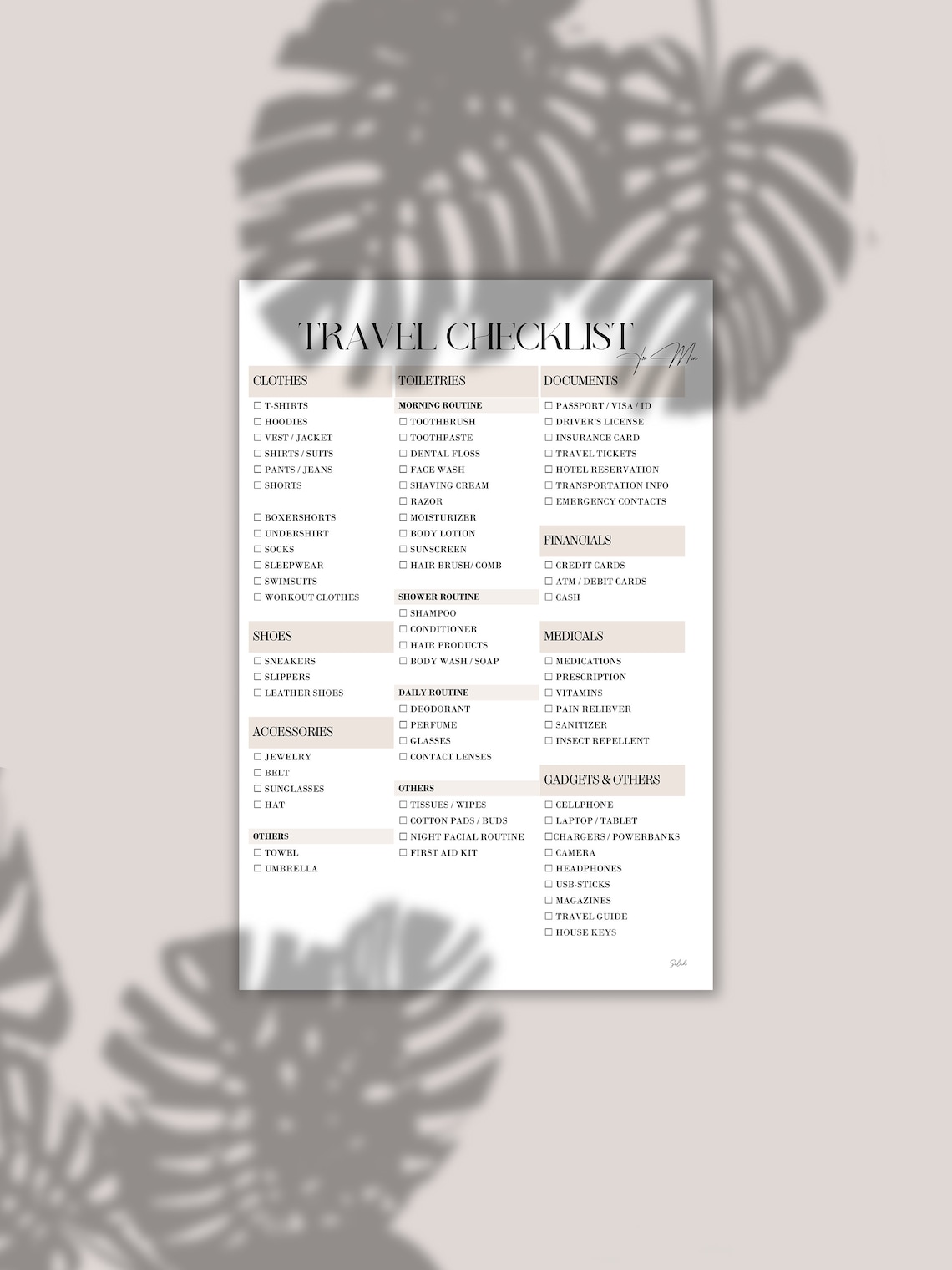 Travel Packing Checklist for Men, Modern Checklist, Travel Packing List ...