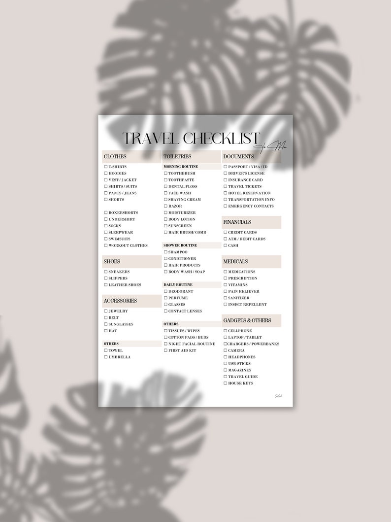 Travel Packing Checklist for Men, Modern Checklist, Travel Packing List ...