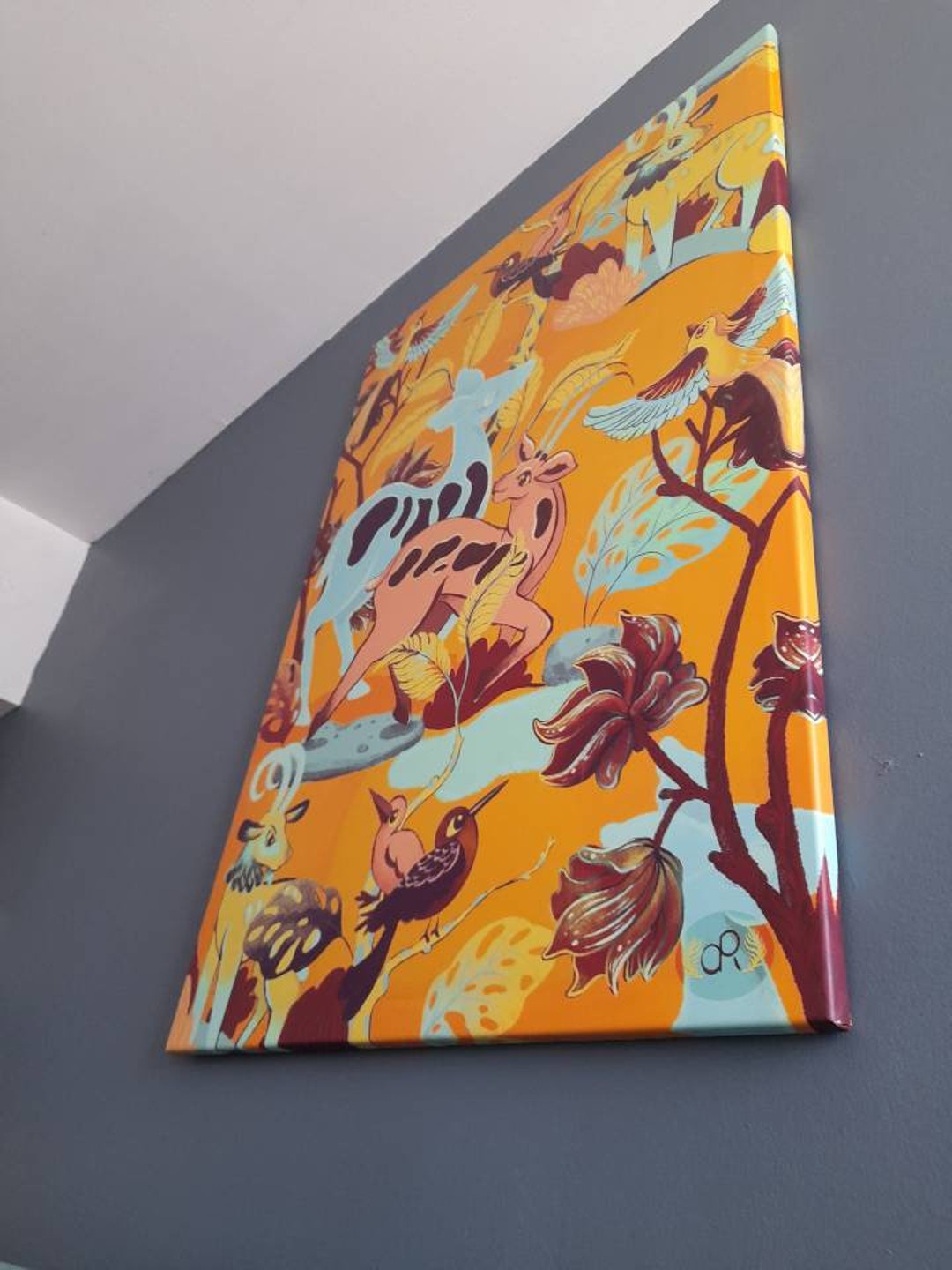 Canvas doe 20x20cm Wall Decoration With Birds, Forest, Happy and Bright ...