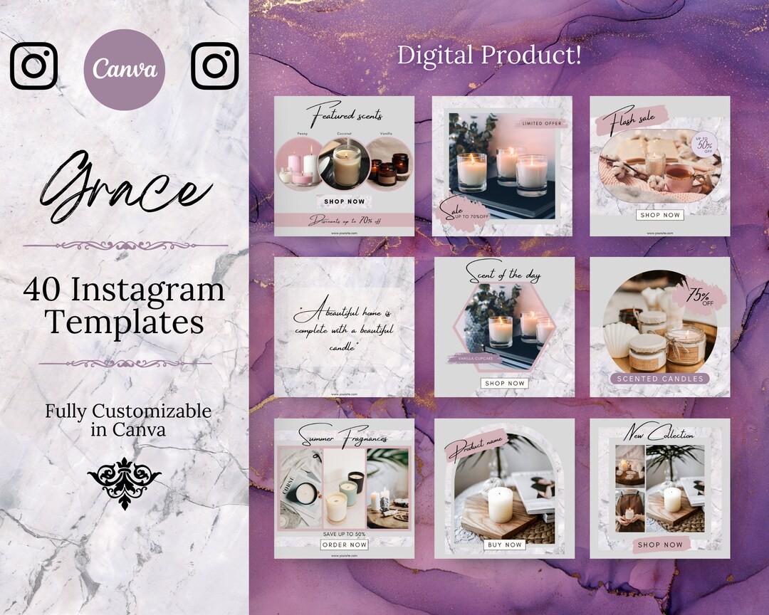 Candle Business Instagram Post Templates: 40 Canva Social Media Designs ...