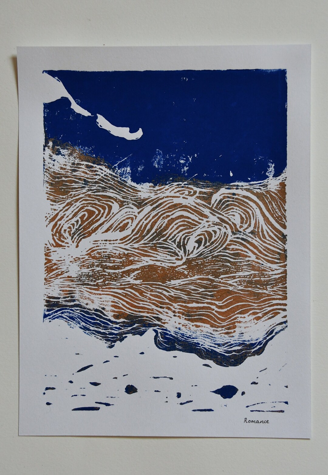 Abstract Linocut, Wave Pattern, Earth, Unique Piece - Etsy
