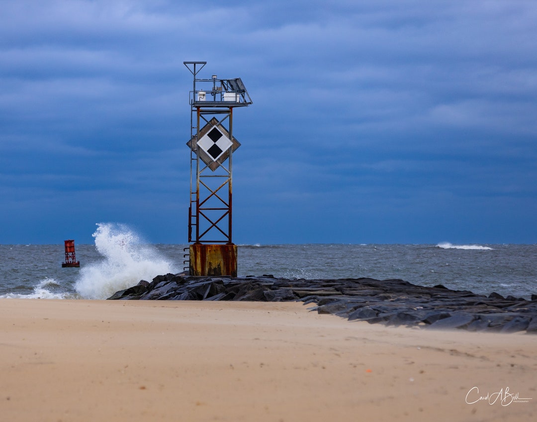 Ocean City MD Inlet Print: Red Channel Marker, Stormy Beach House Wall ...