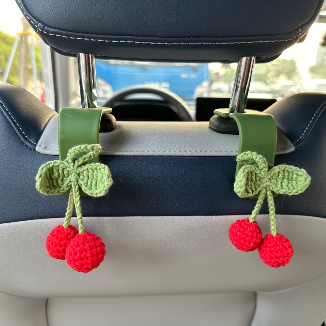 Set of 2 Car Cherry Hooks, Car Storage Bags, Car Interior Hook, Crochet Flower Car Car Hooks ...