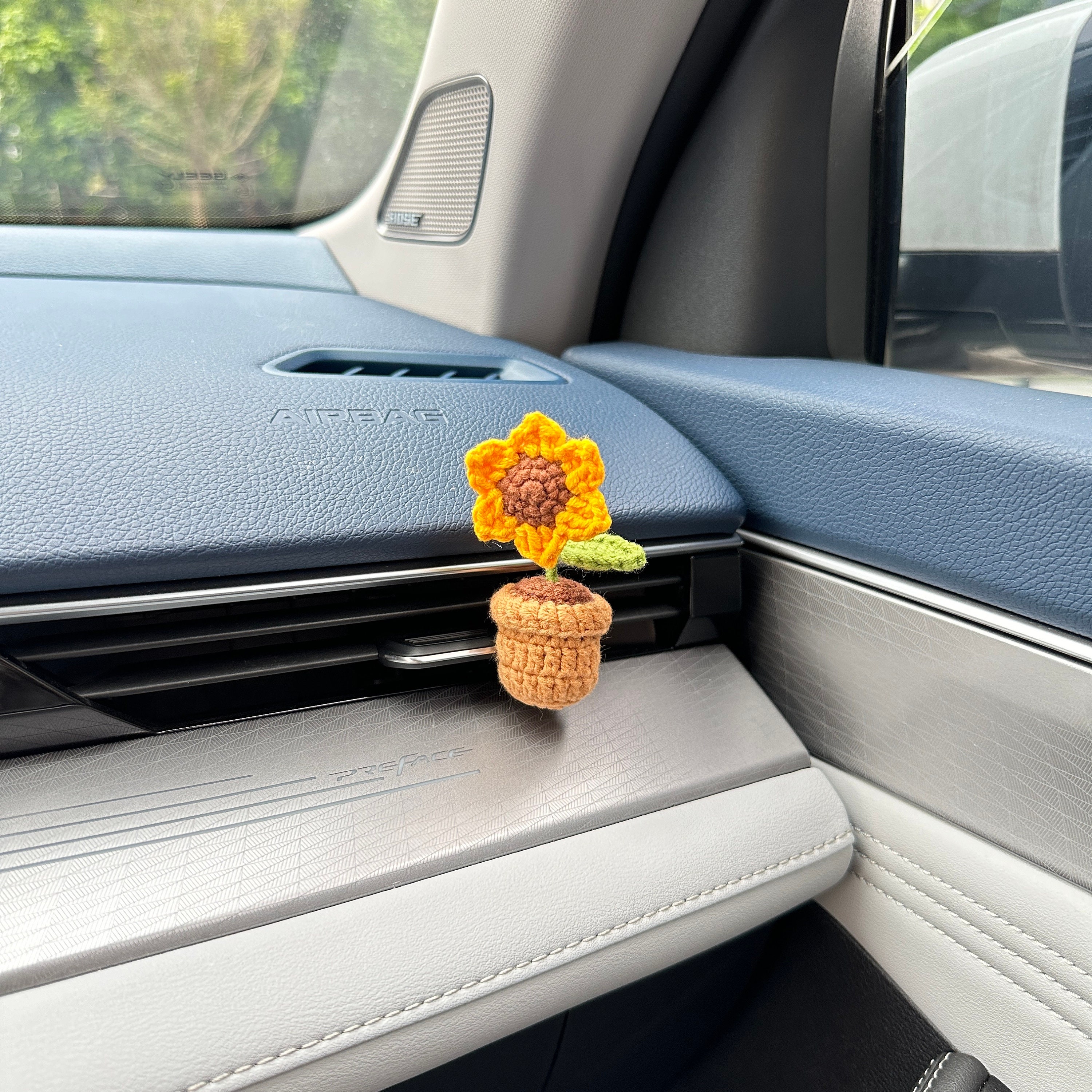 Cute Vent Clip, Crochet Flower,car Plant Vent Decor Artificial Flower ...