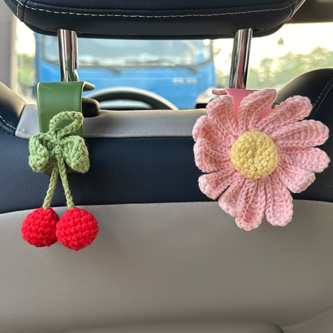 Set of 2 Car Hooks, Floral Car Storage Bags, Car Interior Hook, Crochet Cherry Car Car Hooks ...