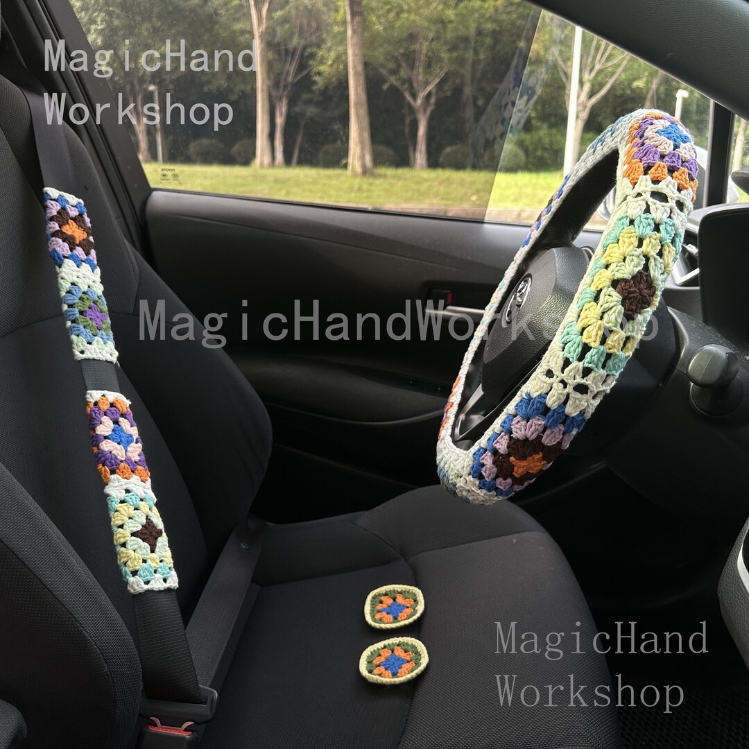 Granny Square Flower Car Steering Wheel Cover,steering Wheel Cover, Car ...