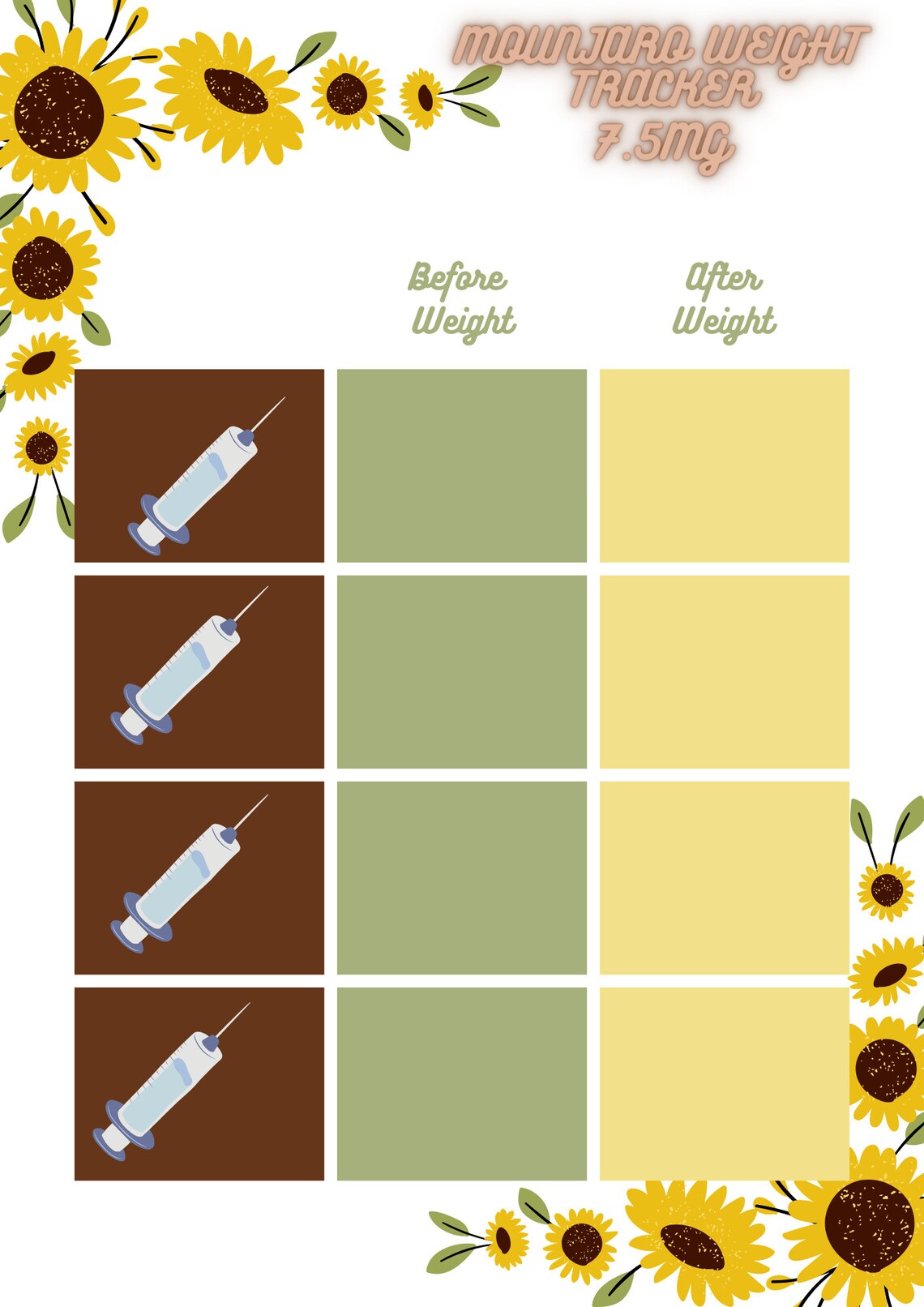 Mounjaro Weight Loss Tracking, Printable PDF for All Doses, Goal ...