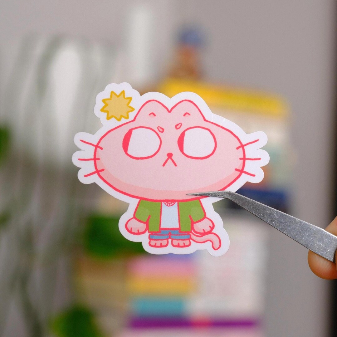 Pink Cat Sticker | Cat Side Eye Sticker | Cat Wink Sticker | Cute Cat ...