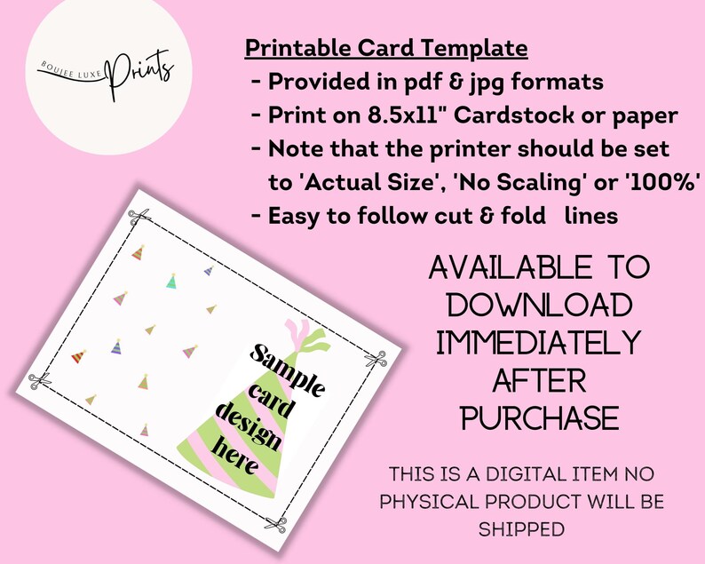 Printable Birthday Card Instant Download 7x5 Inch Cards for Birthday ...