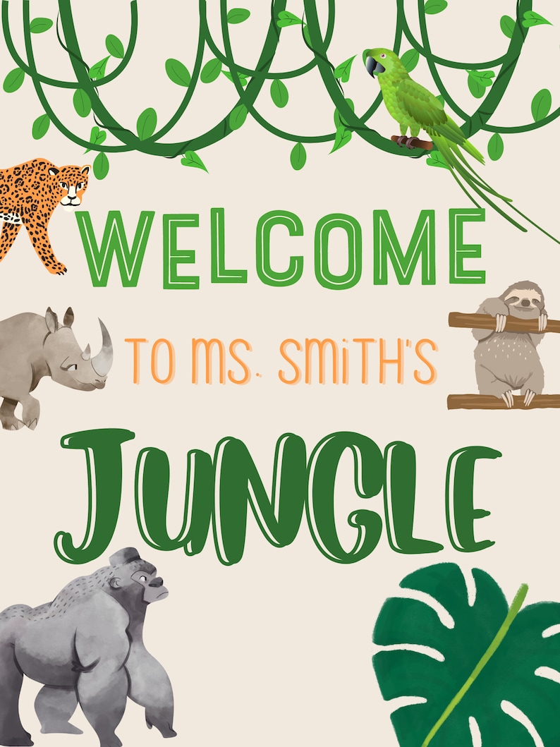 Welcome to the Jungle Classroom Poster Template PNG, Printable - Etsy