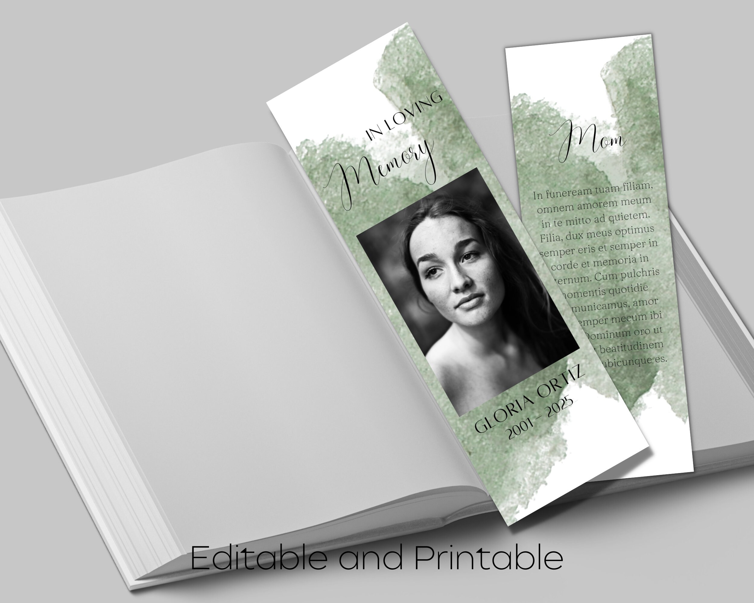 Editable Funeral Bookmark | Printable Memorial Bookmark | CANVA ...