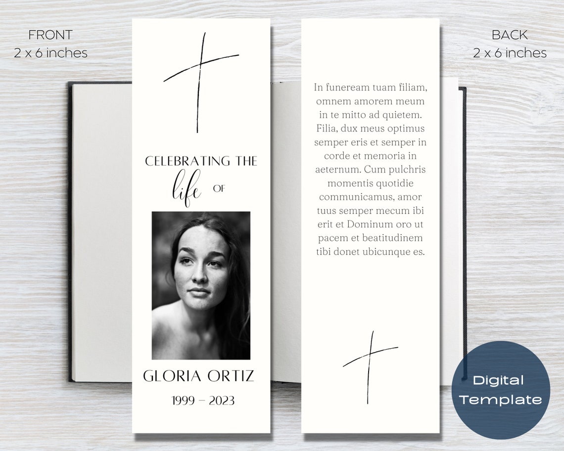 Editable Funeral Bookmark | Printable Memorial Bookmark | CANVA ...