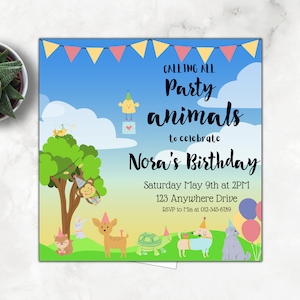 Editable Birthday Invitation Party Animals Invite Instant Download ...