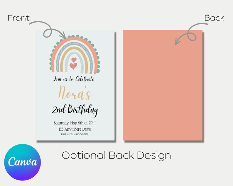 Editable Birthday Invitation Rainbow Invite Neutral Rainbow Instant ...