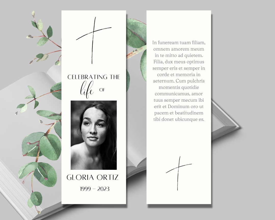 Editable Funeral Bookmark | Printable Memorial Bookmark | CANVA ...