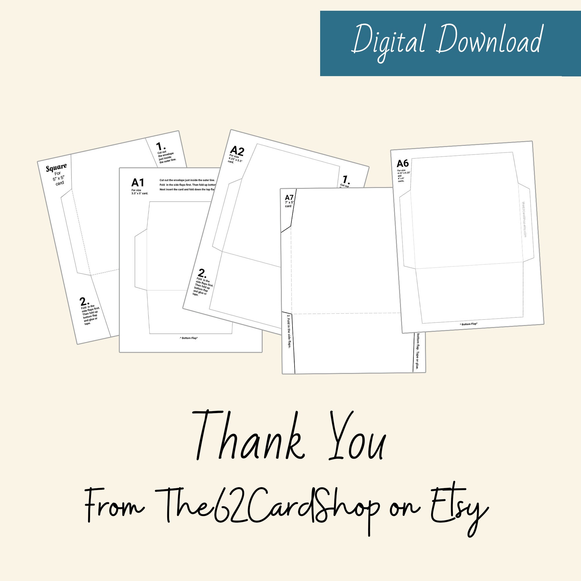 Printable Envelope Templates, Sizes A1, A2, A64x6, A77x5 & Square, DIY ...