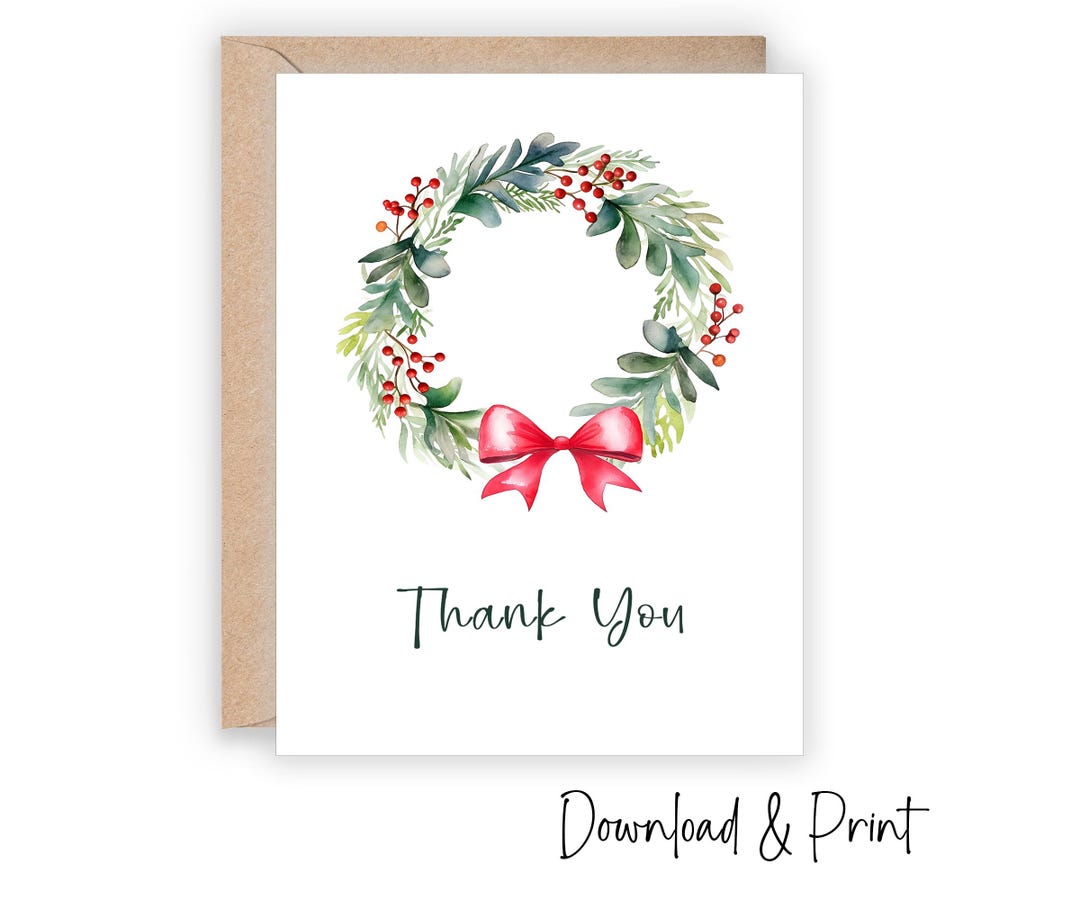Printable Christmas Thank You Card, Say Thanks for a Gift or Kindness ...