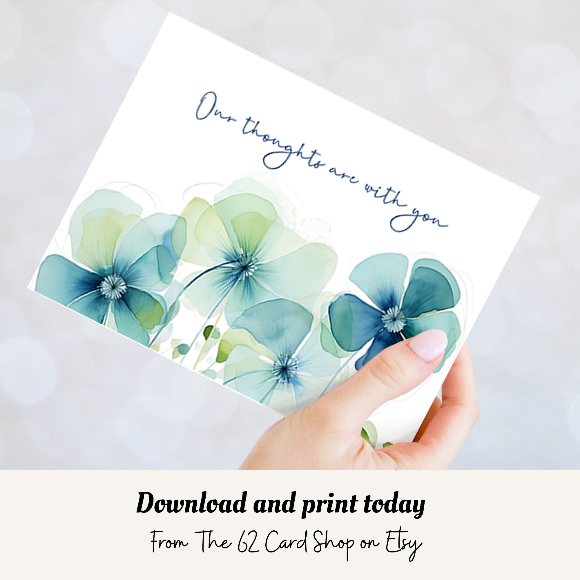 Printable Condolence Card: Our Thoughts Are With You Floral (sizes 5x7 ...