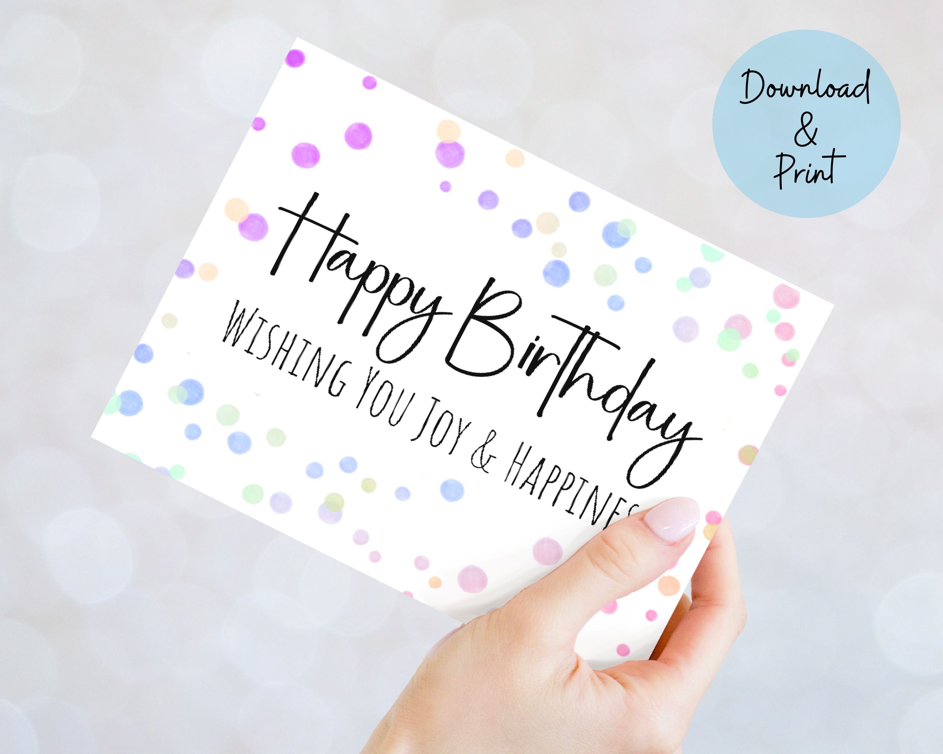 Simple Happy Birthday Printable Card Wish Joy and Happiness With ...