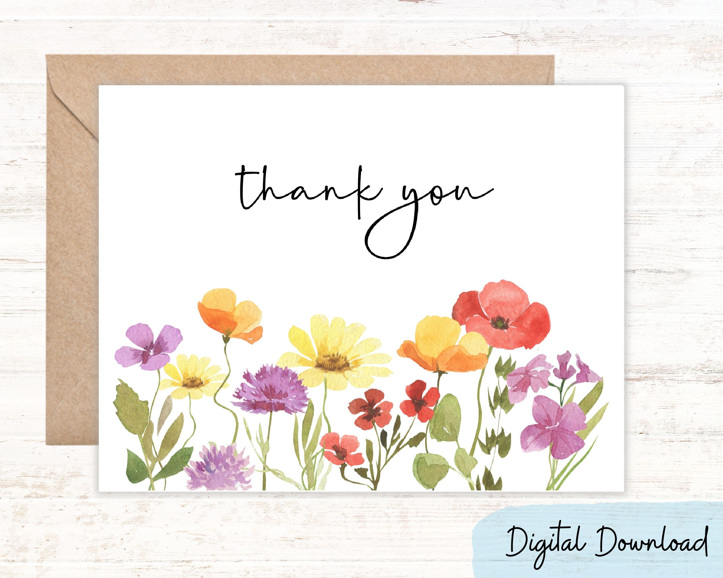 Printable Thank You Card: Simple Thanks With Wildflowers (sizes 5x7 ...