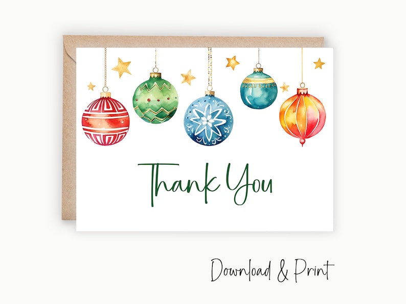 Christmas Thank You Note, Printable Holiday Season Thanks Card (sizes ...