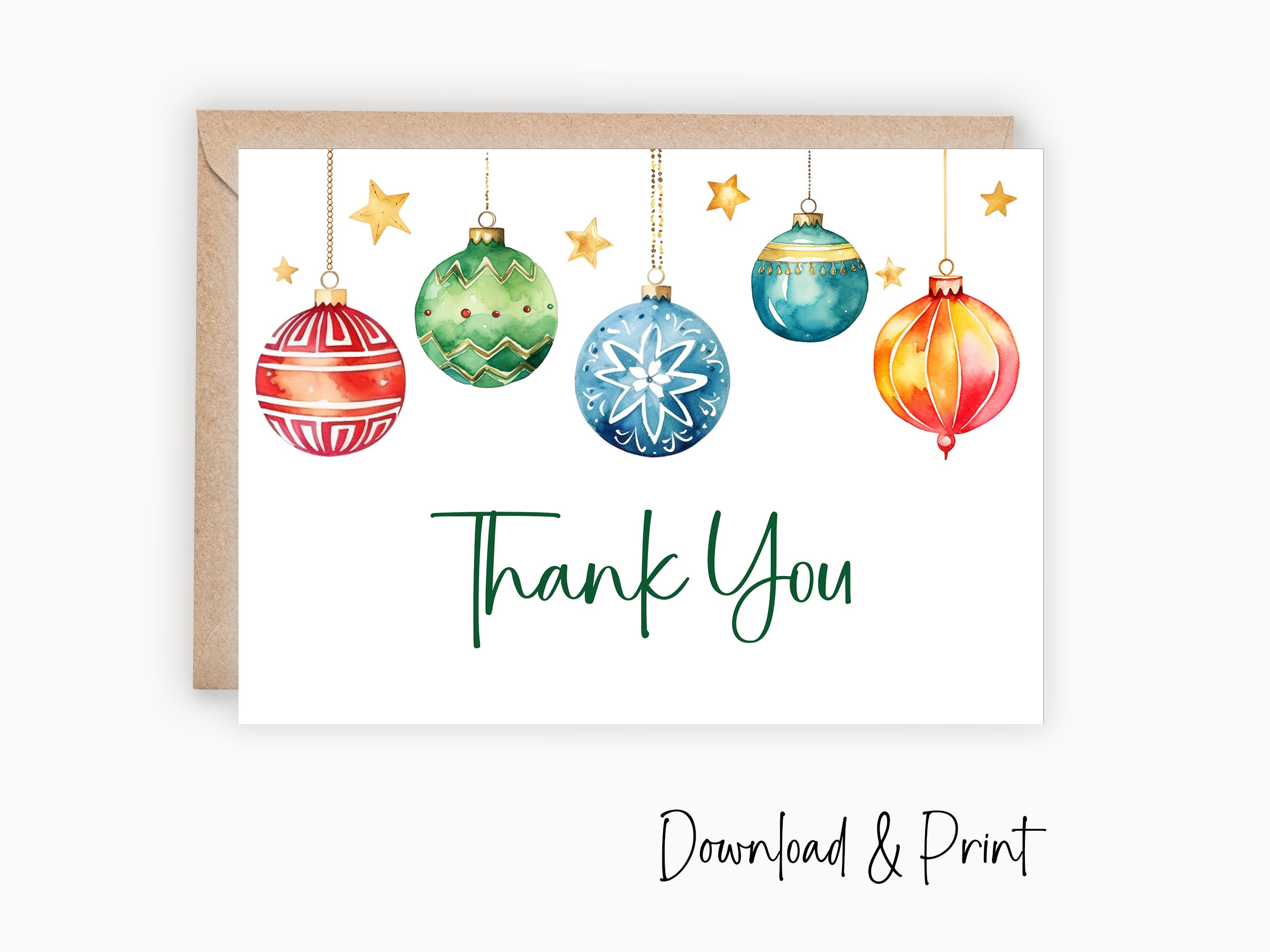 Christmas Thank You Note, Printable Holiday Season Thanks Card (sizes ...