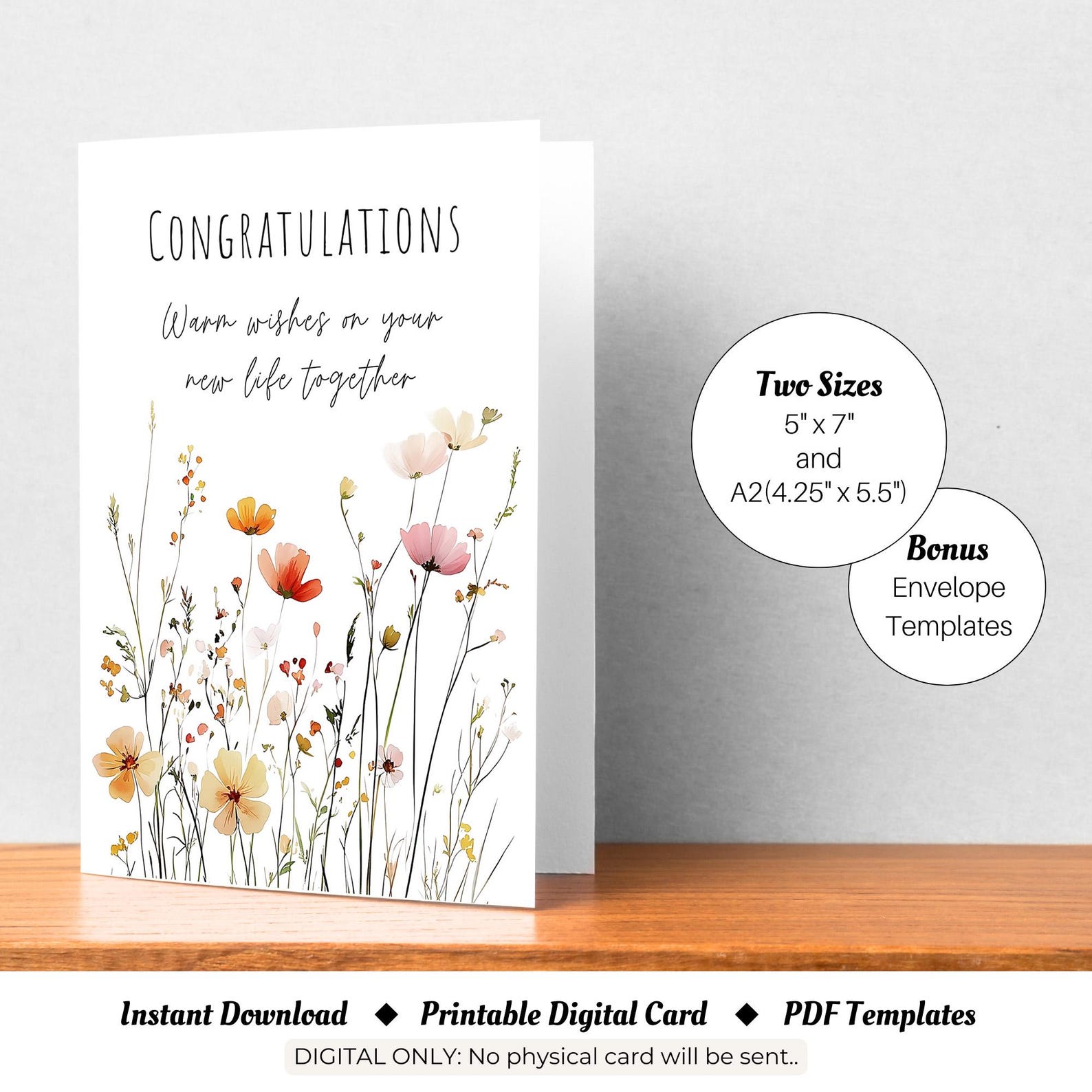 Printable Wedding Congratulations Card: Happy New Life Together (sizes ...
