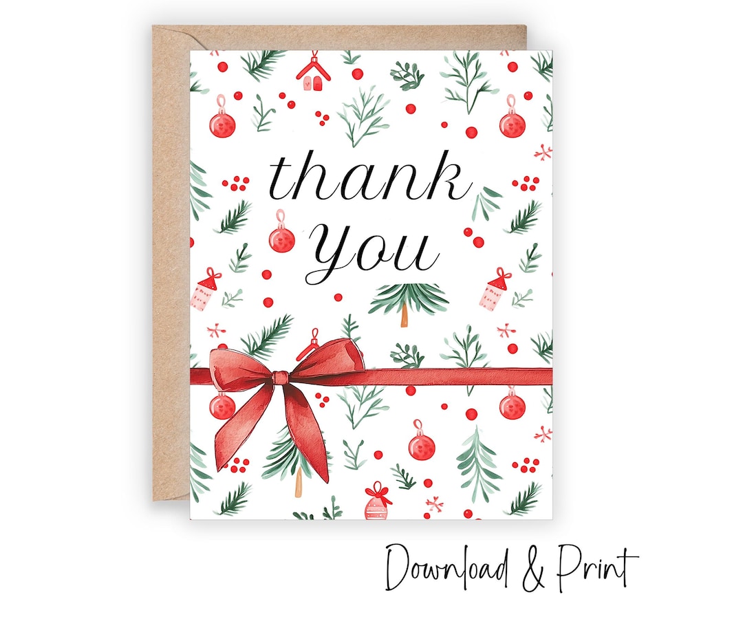 Printable Christmas Thank You Note, Card to Say Thanks for a Gift or ...