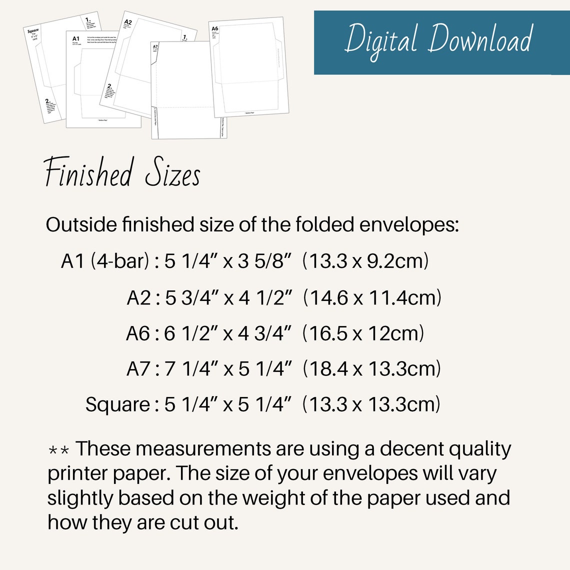 Printable Envelope Templates: Sizes A1, A2, A6(4x6), A7(7x5) & Square ...
